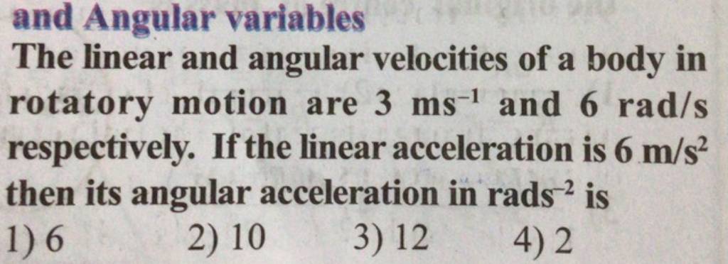 And Angular Variables The Linear And Angular Velocities Of A Body In Rota 9595