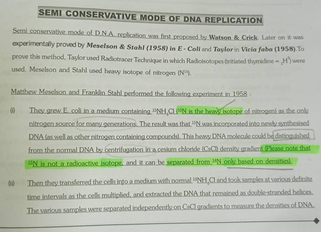 SEMI CONSERVATIVE MODE OF DNA REPLICATION | Filo