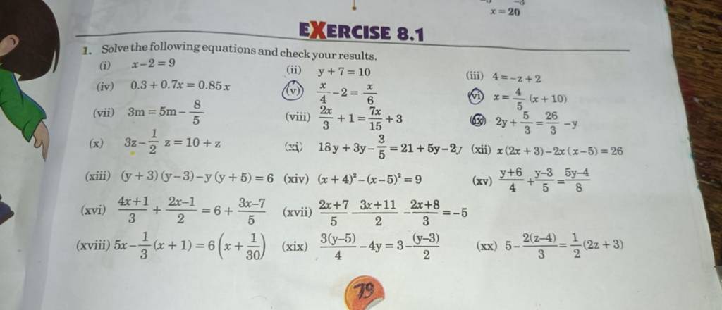 EVERCISE 8.1 1. Solve the following equations and check your results. (i)..