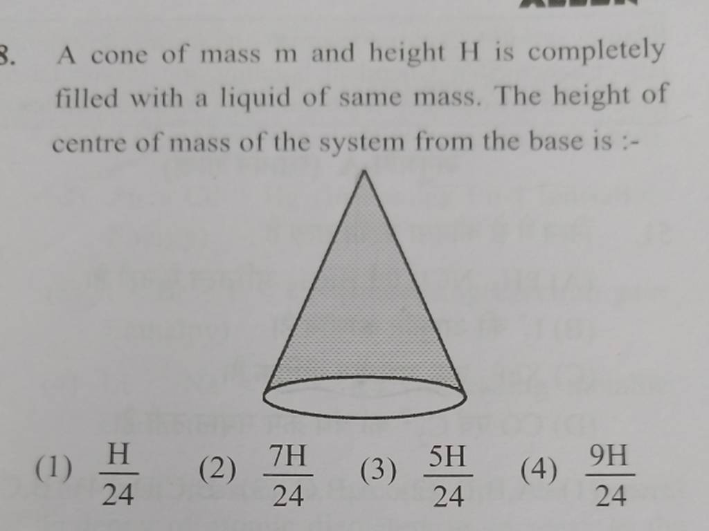 A Cone Of Mass M And Height H Is Completely Filled With A Liquid Of Same
