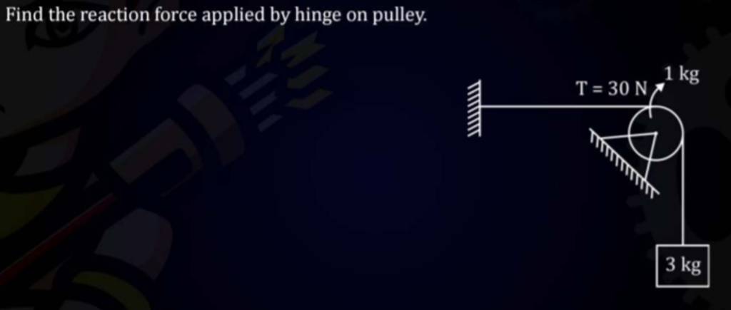 Find the reaction force applied by hinge on pulley. | Filo