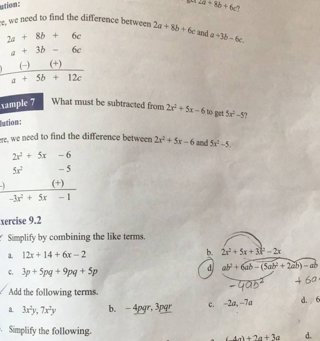 2a+8b, we need to find the difference between 2a+8b+6c and a+3b−6c. 2a+8b..