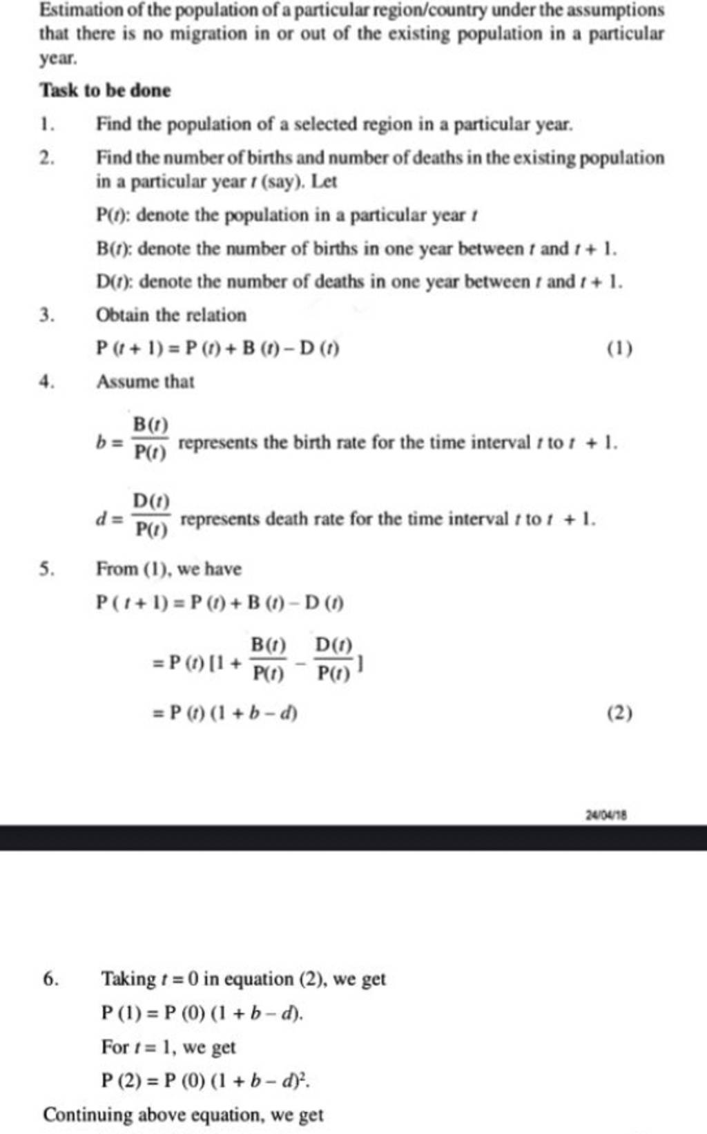 Estimation of the population of a particular region/country under the ass..