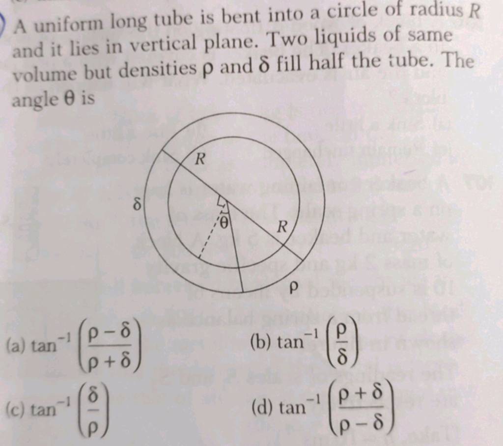 A uniform long tube is bent into a circle of radius R and it lies in vert..