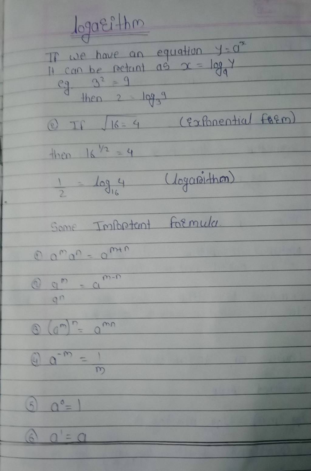 21 =log16 4 (logarithm) Some Important formula. | Filo