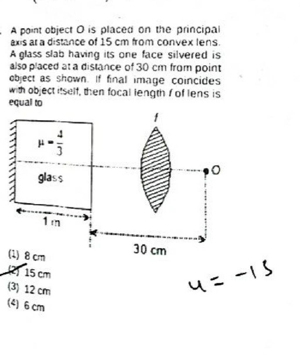 A point object O is placed on the principal axis at a distance of 15 cm t..