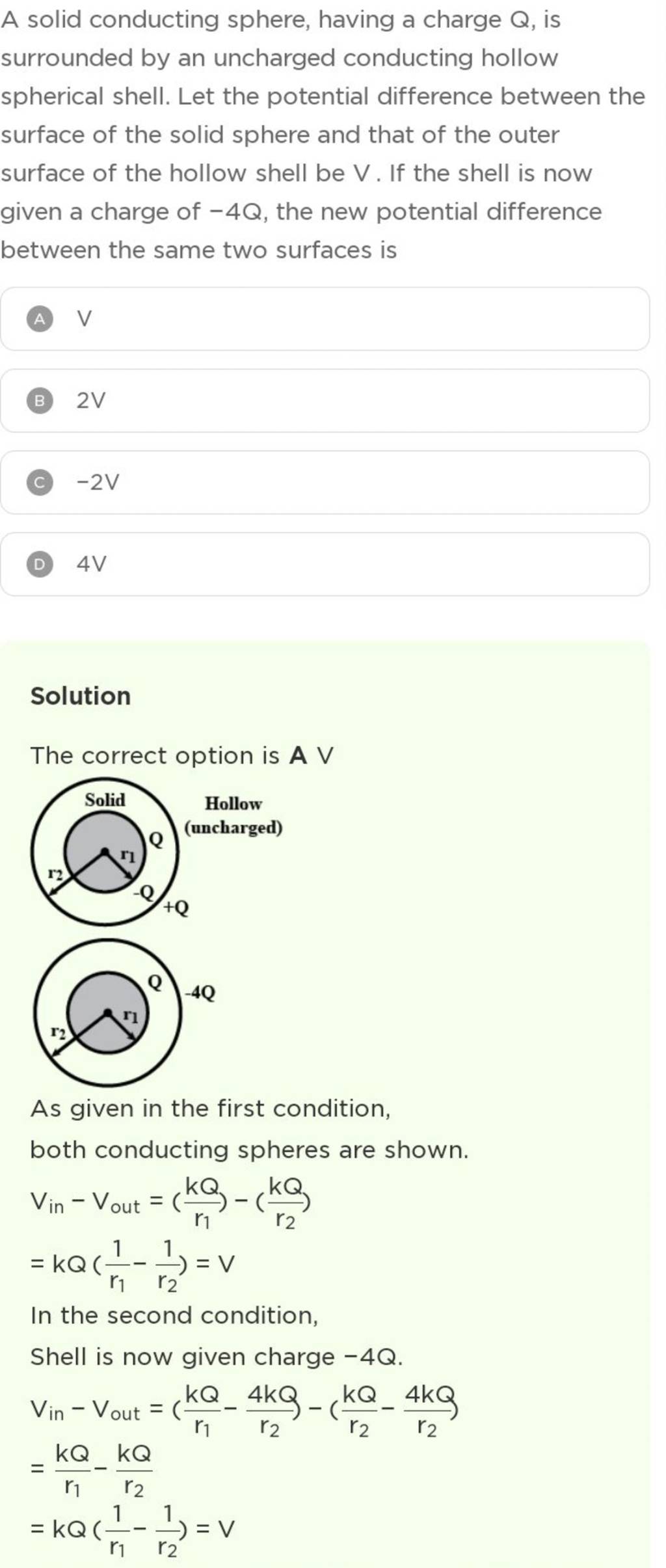A solid conducting sphere, having a charge Q, is surrounded by an uncharg..