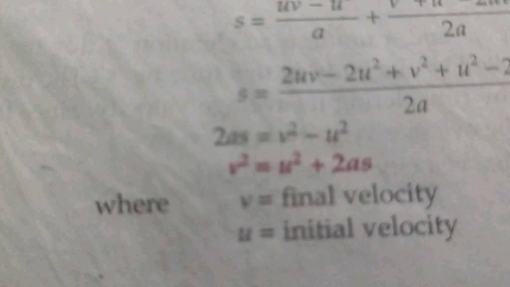 s=2a2uv−2u2+v2+u2−2 2as=v2−u2v2=u2+2asv= final velocity u= initial veloci..