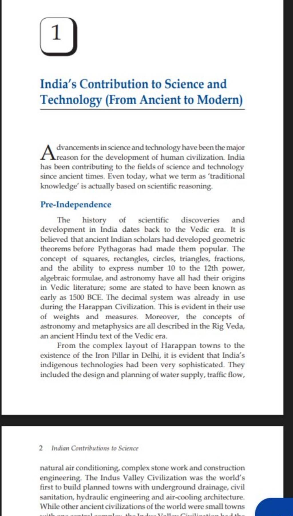 1 India's Contribution to Science and Technology (From Ancient to Modern)..