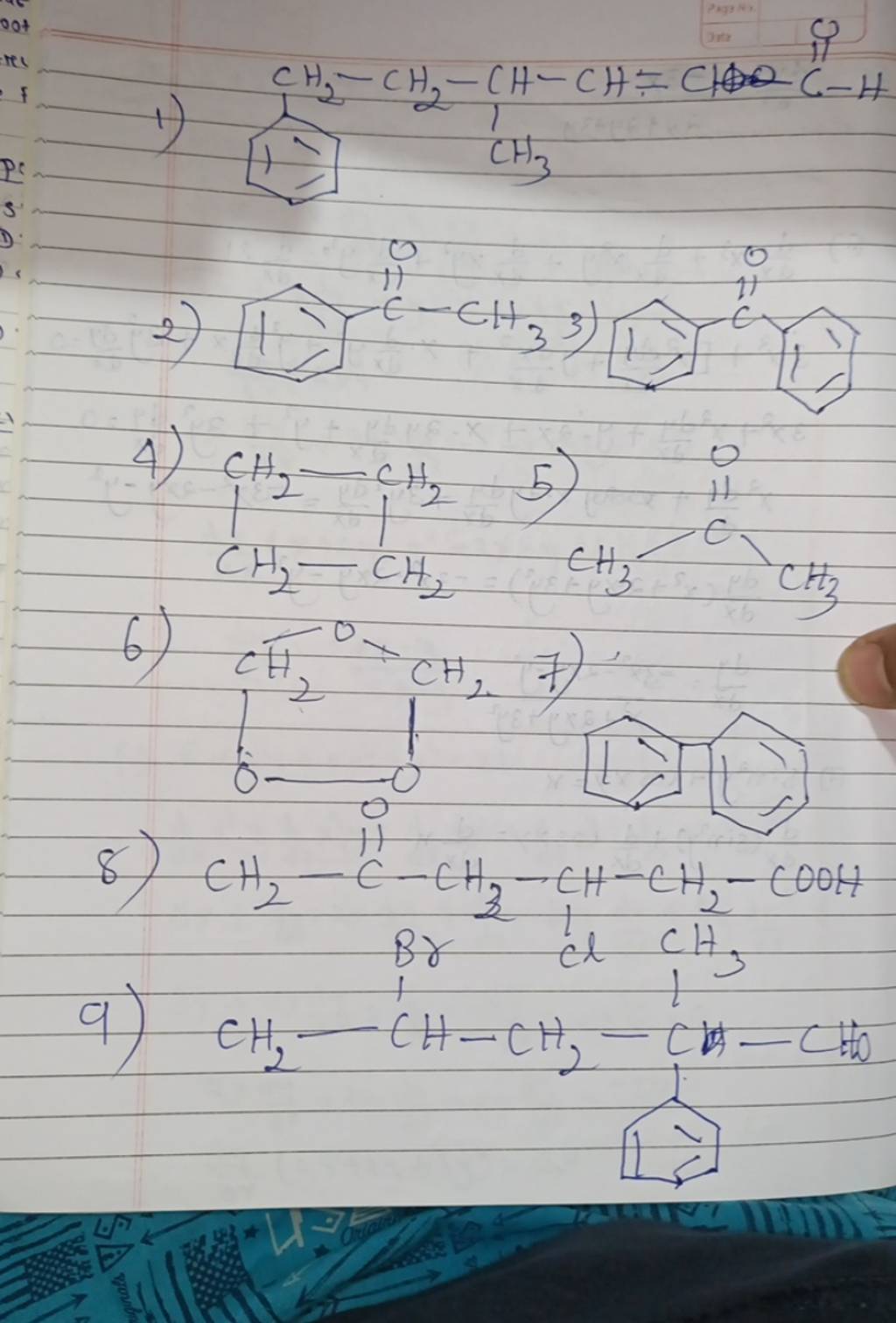 1) CC(=O)c1ccccc1 il 2) CC(=O)c1ccccc1 4) C1CCC1 5) 6) CCCOCC CC(C)=O 6)