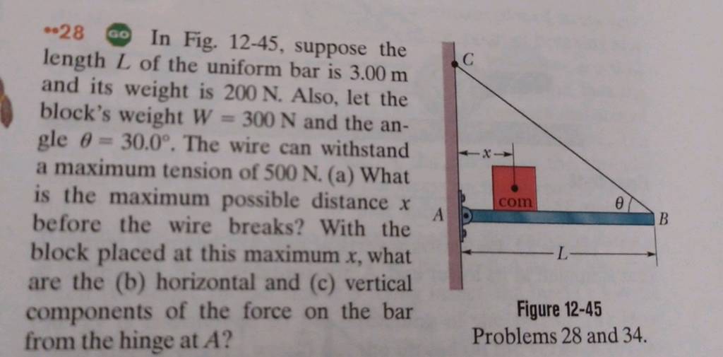 -28 (6) In Fig. 12-45, suppose the length L of the uniform bar is 3.00 m -28 (6) In Fig. 12-45, suppose the length L of the uniform bar is 3.00 m