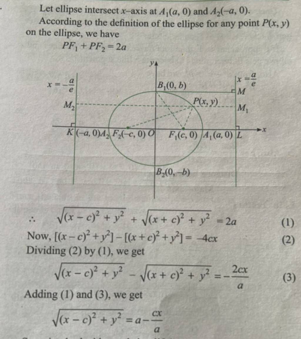 Let ellipse intersect x-axis at A1 (a,0) and A2 (−a,0). According to the