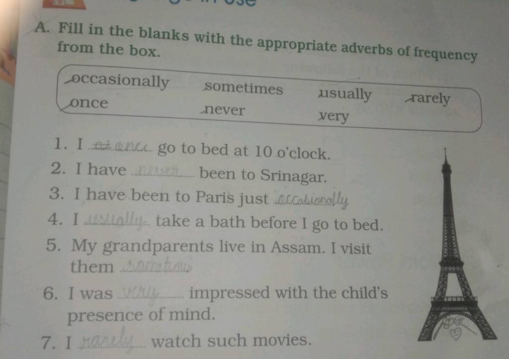 Fill in the blanks with the appropriate adverbs of frequency from the box..