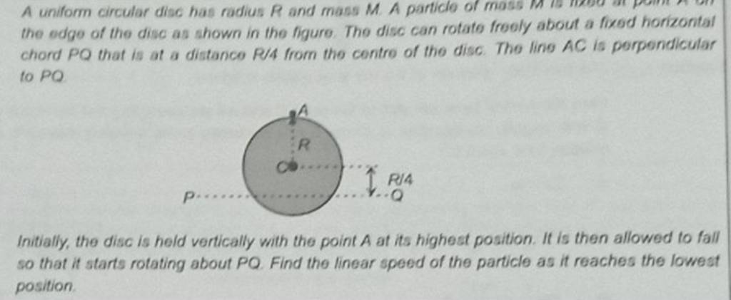 A uniform circular disc has radius R and mass M.A particlo of the edge of.. A uniform circular disc has radius R and mass M.A particlo of the edge of..