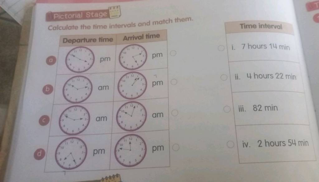 Pictorial Stage Calculate the time intervals and match them. Time interva..