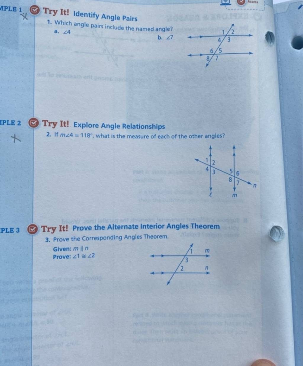 MPLE 1_Try It! Identify Angle Pairs 1. Which angle pairs include the name..