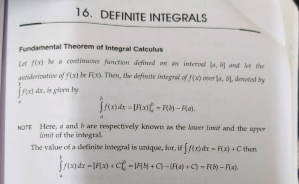 16. DEFINITE INTEGRALS Fundamental Theorem of Integral Calculus Let f(x)..