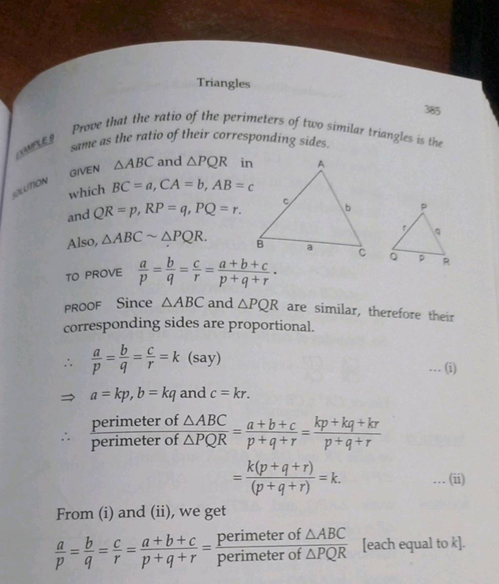 Triangles 385 Prove that the ratio of the perimeters of two similar tria..
