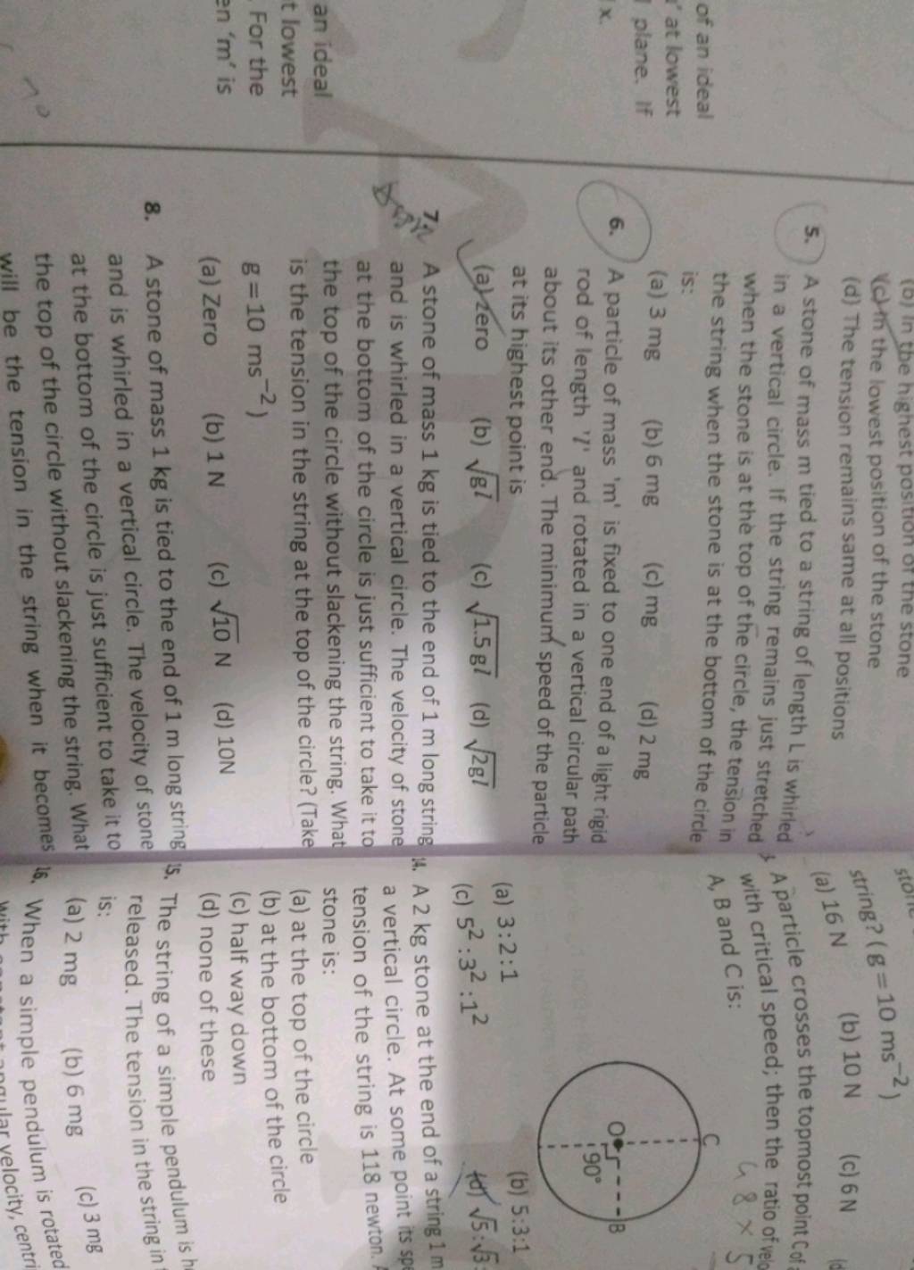 A stone of mass m tied to a string of length L is whirled in a vertical c..