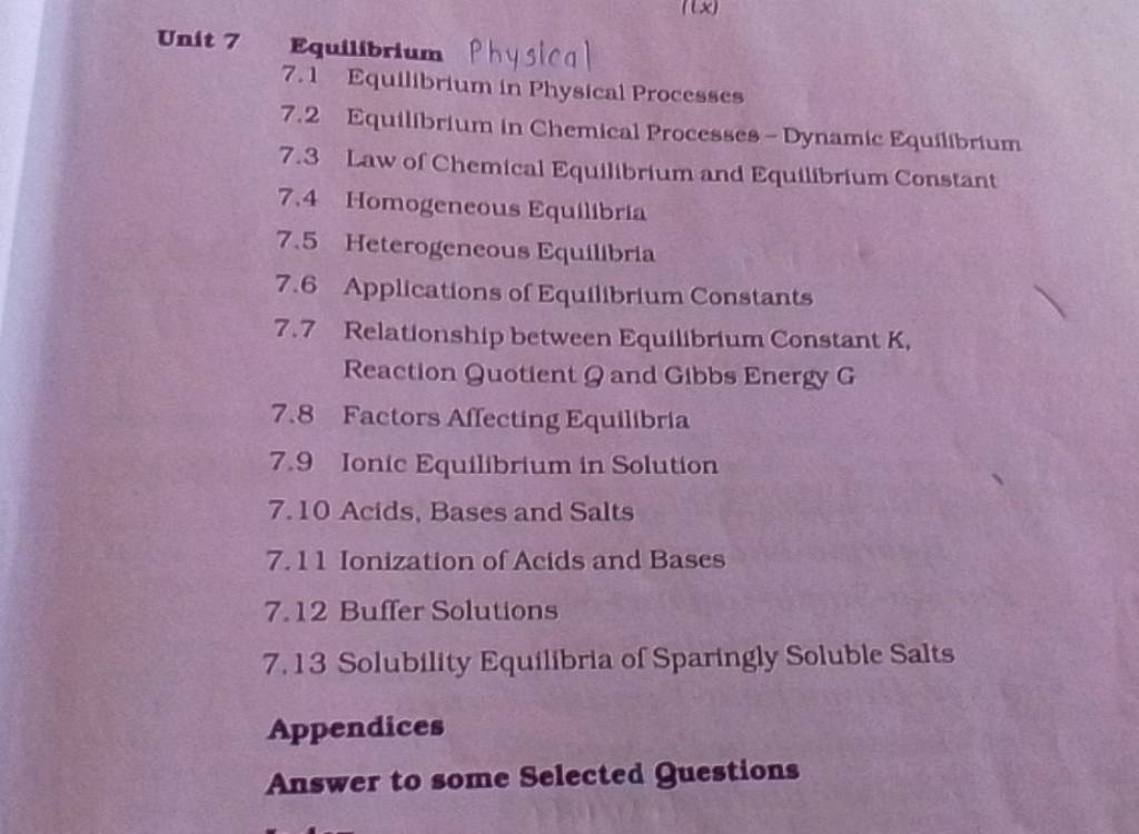 Unit 7 Equilibrium Physical 7.1 Equllibrium in Physical Processes 7.2 Equ..