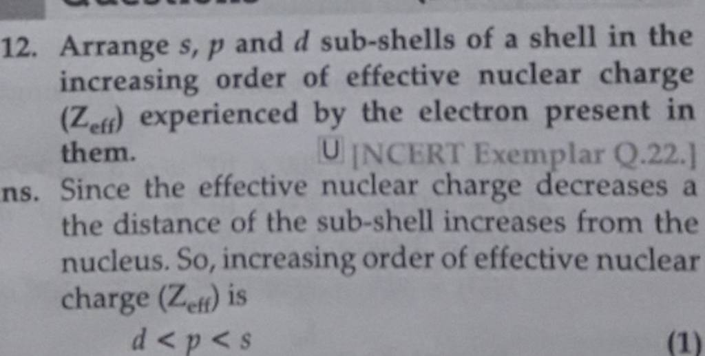 12 Arrange Sp And D Sub Shells Of A Shell In The Increasing Order Of Ef