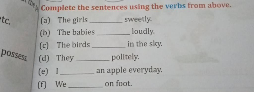 Complete the sentences using the verbs from above. | Filo
