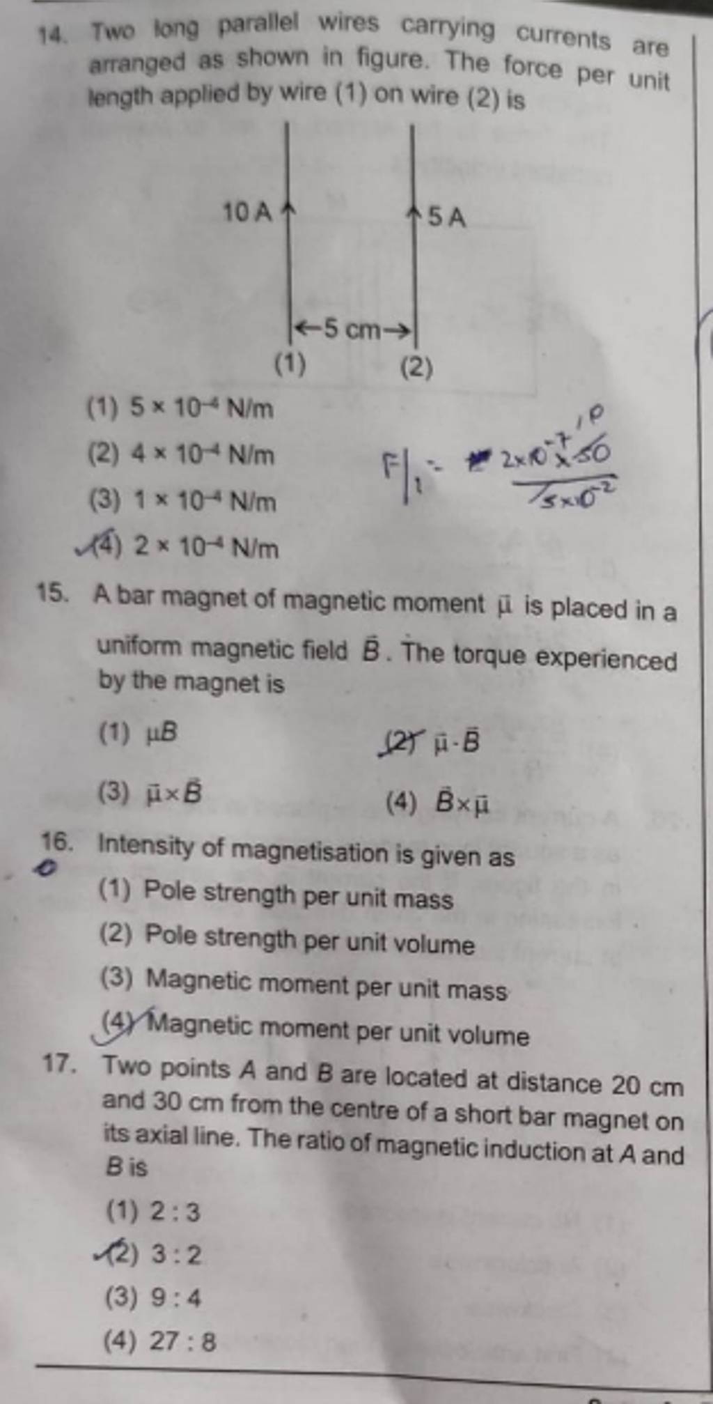 A bar magnet of magnetic moment μ^ is placed in a uniform magnetic field..