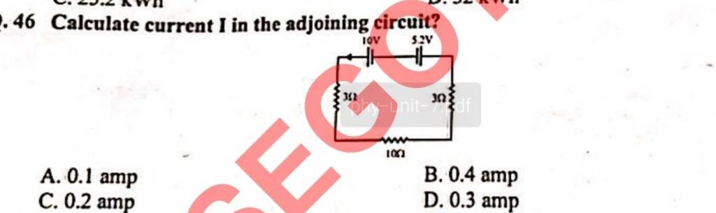 .46 Calculate current I in the adjoining circuit? | Filo .46 Calculate current I in the adjoining circuit? | Filo