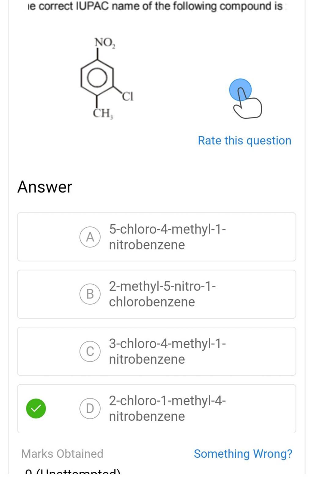 Ie correct IUPAC name of the following compound is Cc1ccc([N+](=O)[O-])cc..