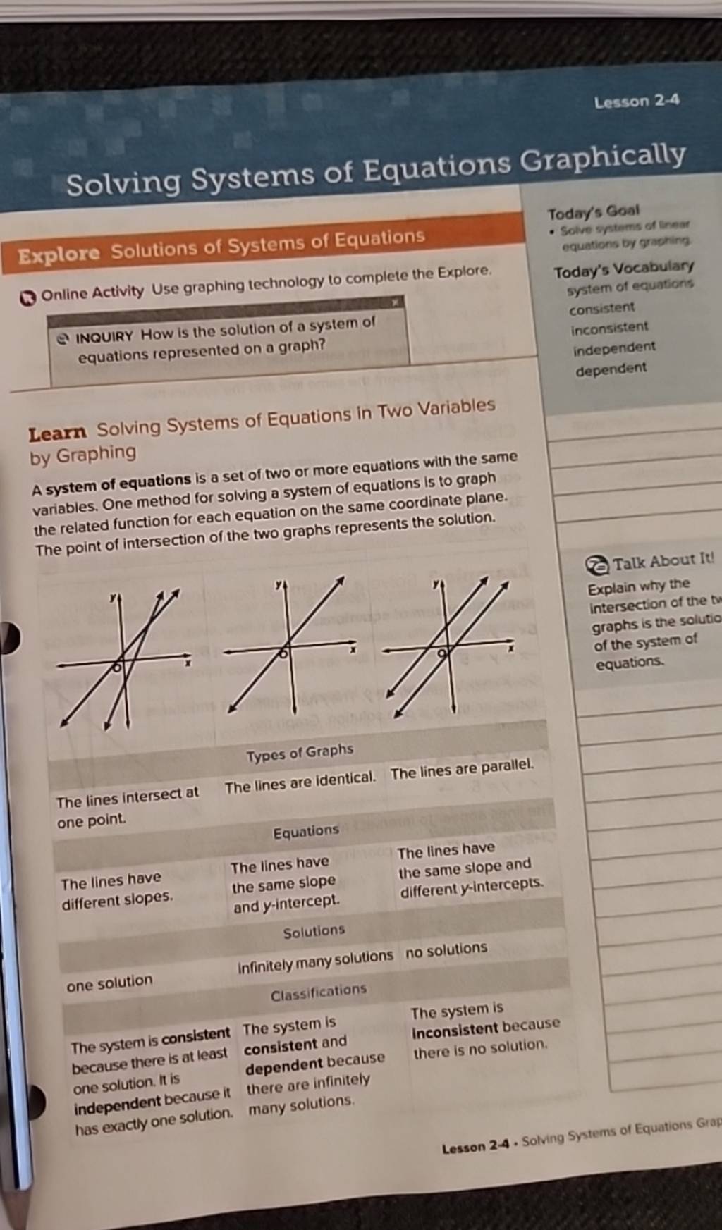 Lesson 2-4 Solving Systems of Equations Graphically Explore Solutions o.. Lesson 2-4 Solving Systems of Equations Graphically Explore Solutions o..