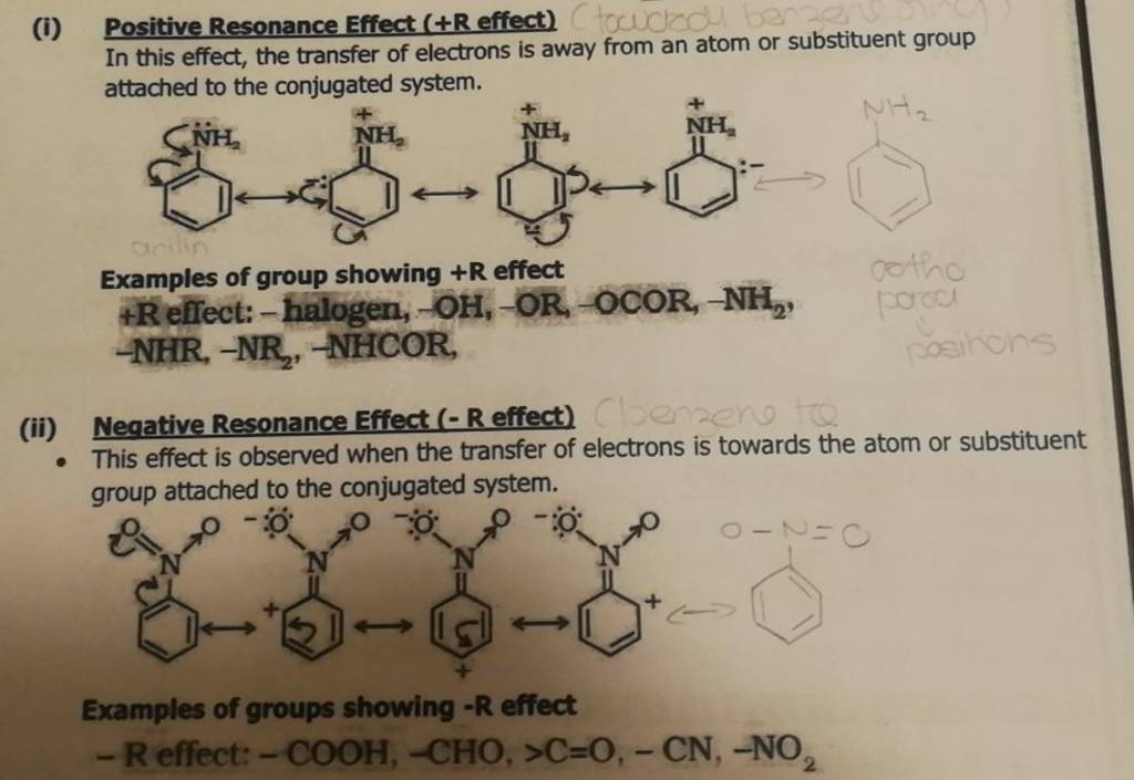 (i) Positive Resonance Effect ( +R effect) In this effect, the transfer o..