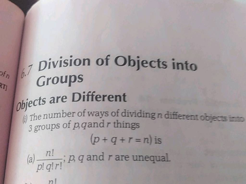6.) Division of Objects into Groups objects are Different (i) The number