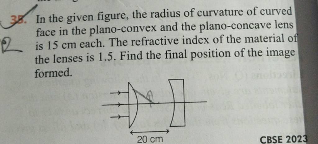 38. In the given figure, the radius of curvature of curved face in the pl..