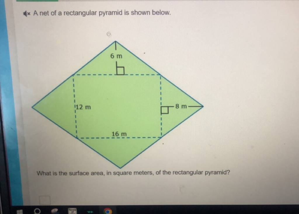 1 A net of a rectangular pyramid is shown below. What is the surface area..