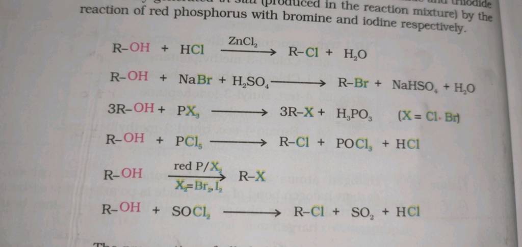 reaction of red phosphorus with brom in the reaction mixture) by the R−OH..