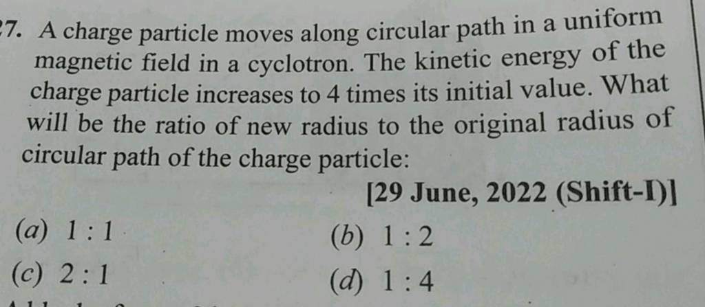 A charge particle moves along circular path in a uniform magnetic field i..
