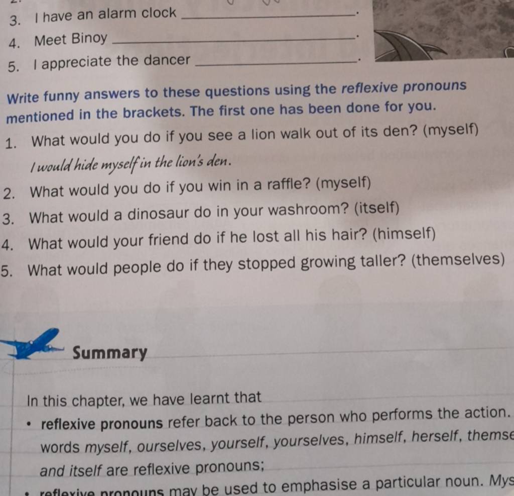 Write funny answers to these questions using the reflexive pronouns menti..