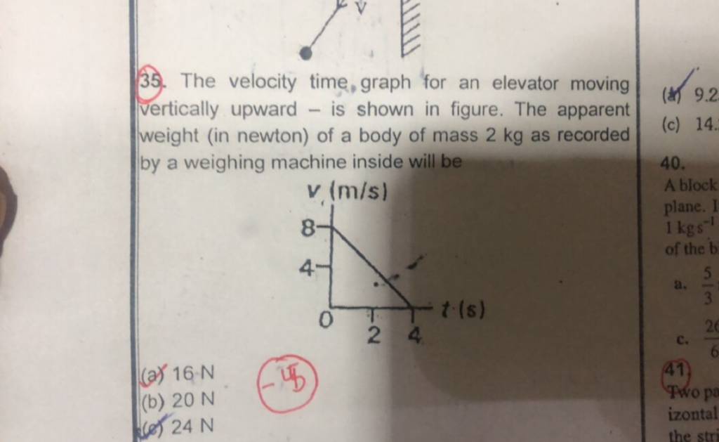 35. The velocity time, graph for an elevator moving vertically upward - i..