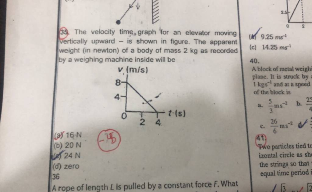 35. The velocity time, graph for an elevator moving vertically upward - i..