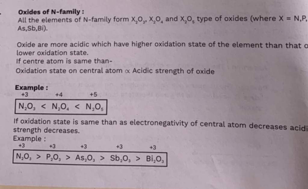 Oxides of N-family : All the elements of N-family form X2 O3 ,X2 O4 and