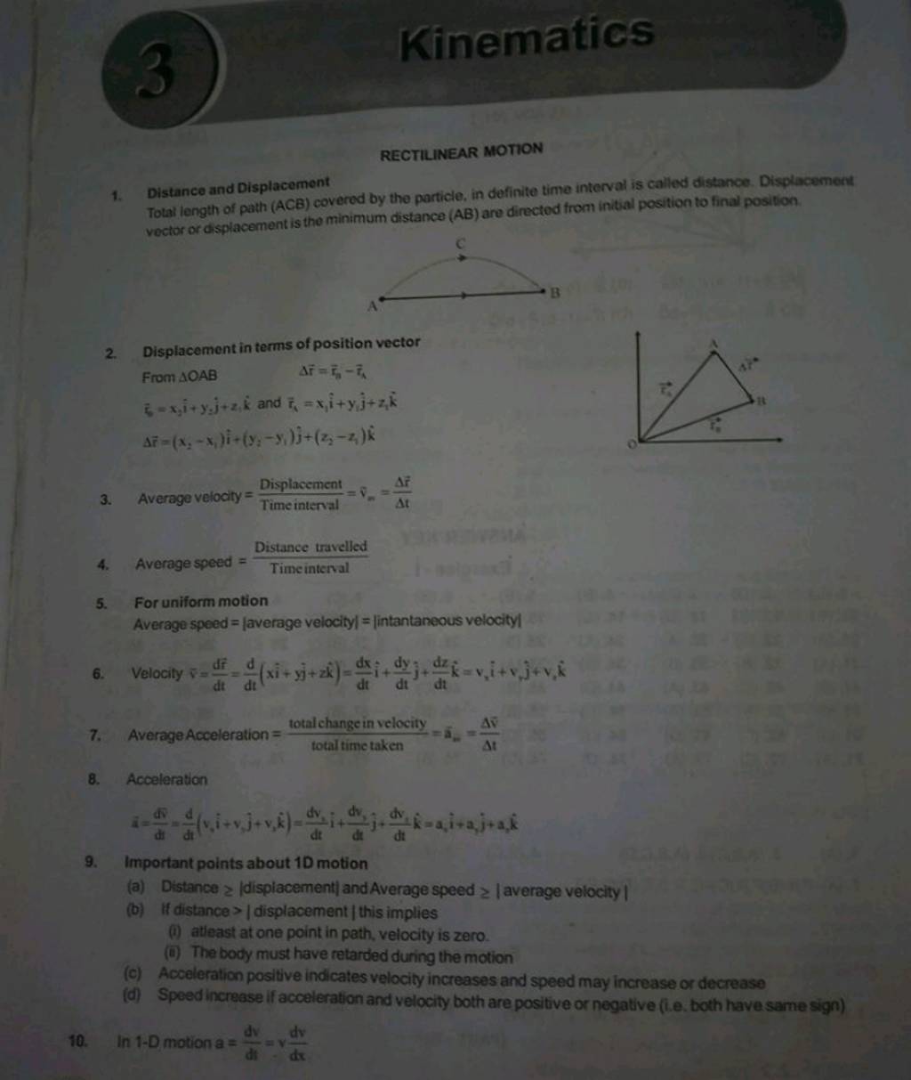 Kinematics RECTILINEAR MOTION 1. Distance and Displacement Total length