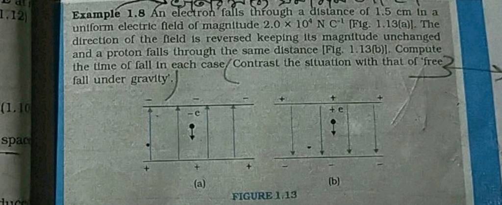 Example 1 8 An Electron Falls Through A Distance Of 1 5 Cm In A Uniform E