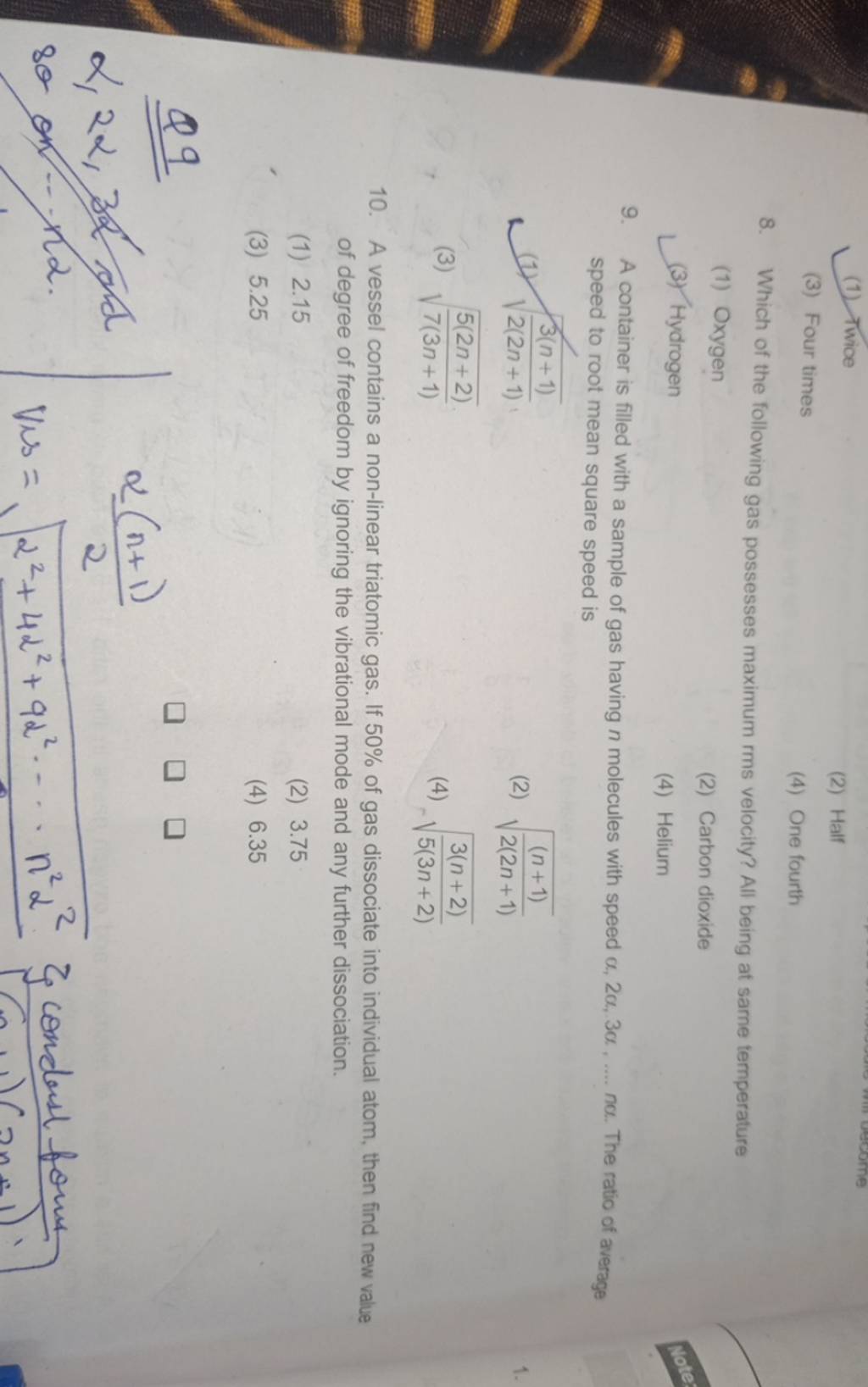 A Vessel Contains A Non Linear Triatomic Gas If 50 Of Gas Dissociate In
