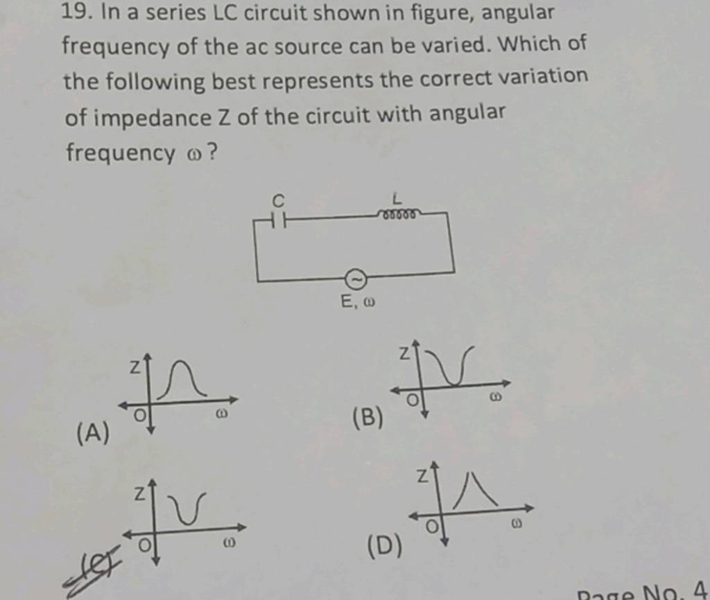 In a series LC circuit shown in figure, angular frequency of the ac sourc..