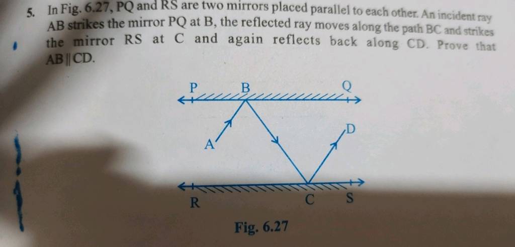 5. In Fig. 6.27, PQ and RS are two mirrors placed parallel to each other...