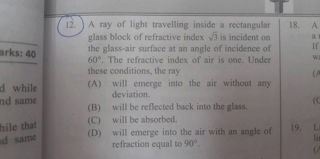 A ray of light travelling inside a rectangular glass block of refractive
