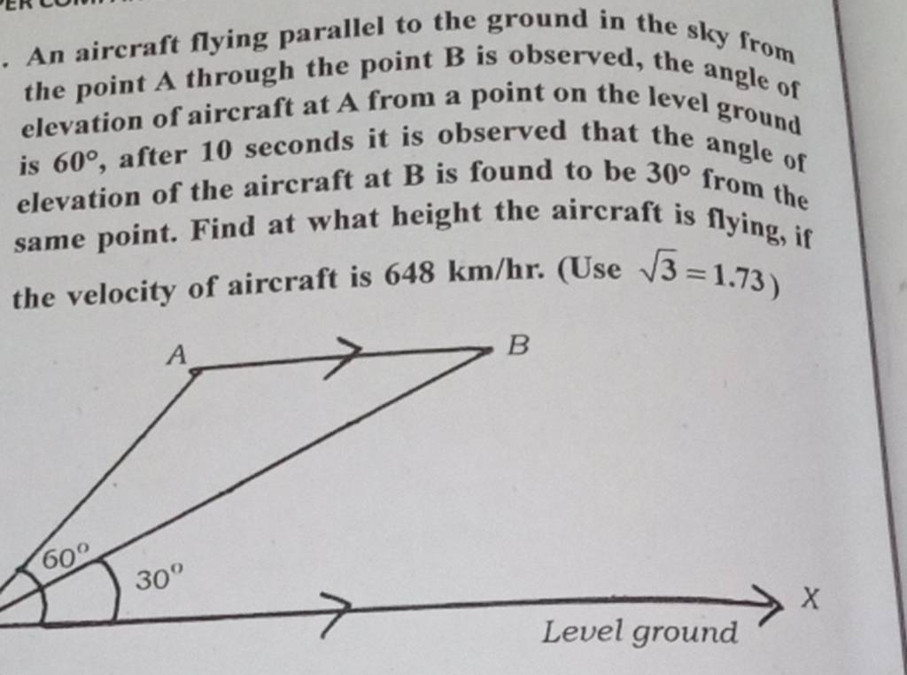 An aircraft flying parallel to the ground in the sky f0 m the point A th..