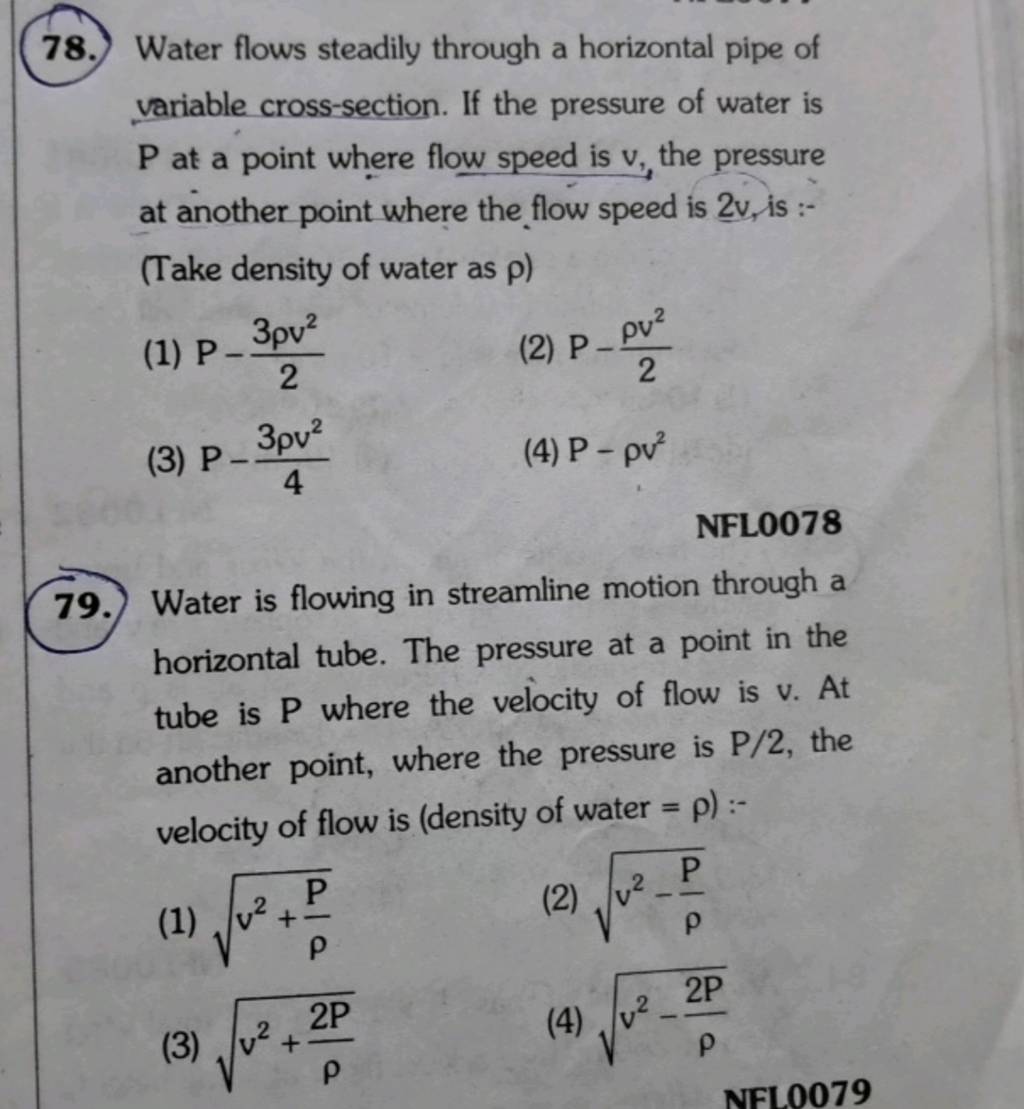Water flows steadily through a horizontal pipe of variable cross-section... Water flows steadily through a horizontal pipe of variable cross-section...