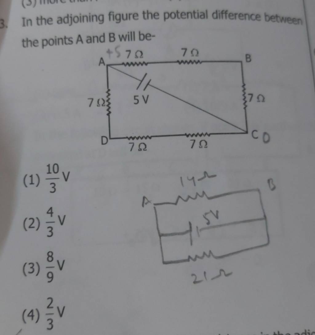 In the adjoining figure the potential difference between the points A and.. In the adjoining figure the potential difference between the points A and..