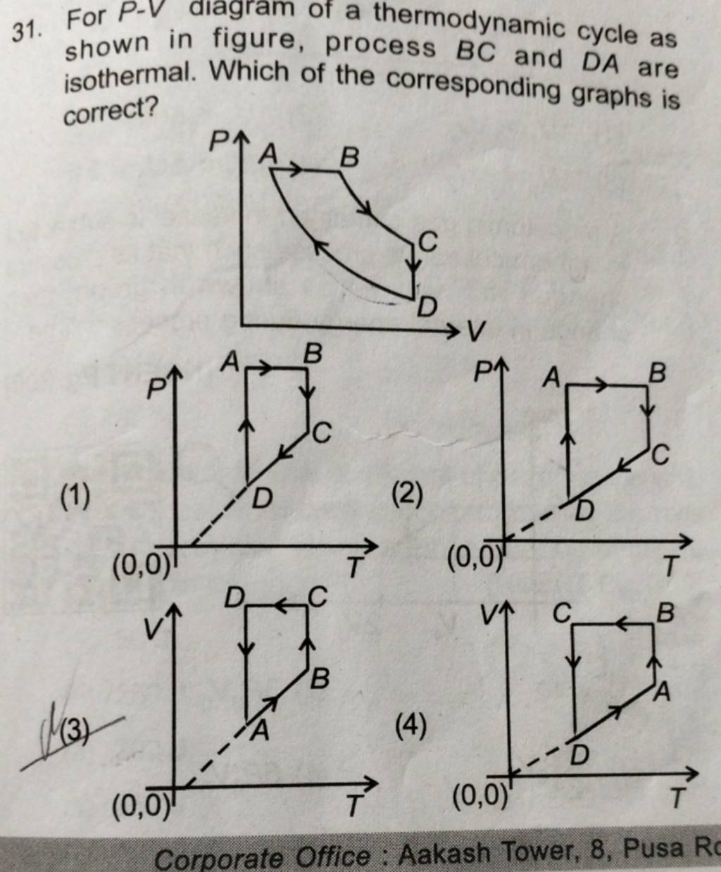 For P−V diagram of a thermodynamic cycle as shown in figure, process BC a..